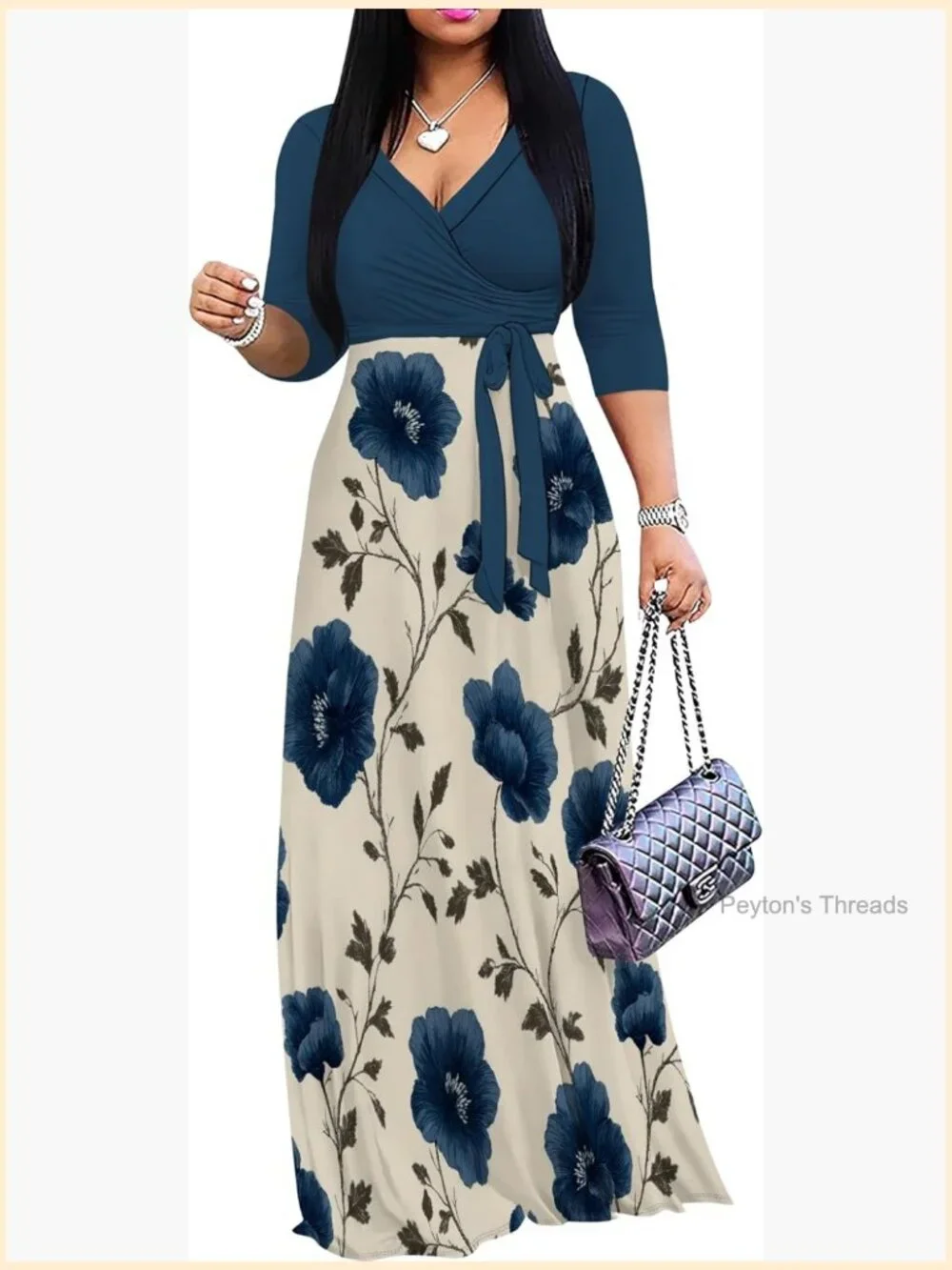 Dresses | Plus Size Maxi Wrap Dress Floral Semi Formal 34 Sleeve ...